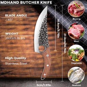 MDHAND Chef Knife - Hand Forged Viking Knife with Sheath, High Carbon Steel Butcher boning Knife,Japanese Knife for Meat Cutting in Kitchen, BBQ, Camping, Hunting