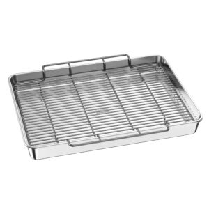 baker's secret non toxic large roasting pan with 18" rack, roaster 100% recycled aluminum, turkey roasting pan, vegetables, poultry, easy-release - the natural aluminum collection