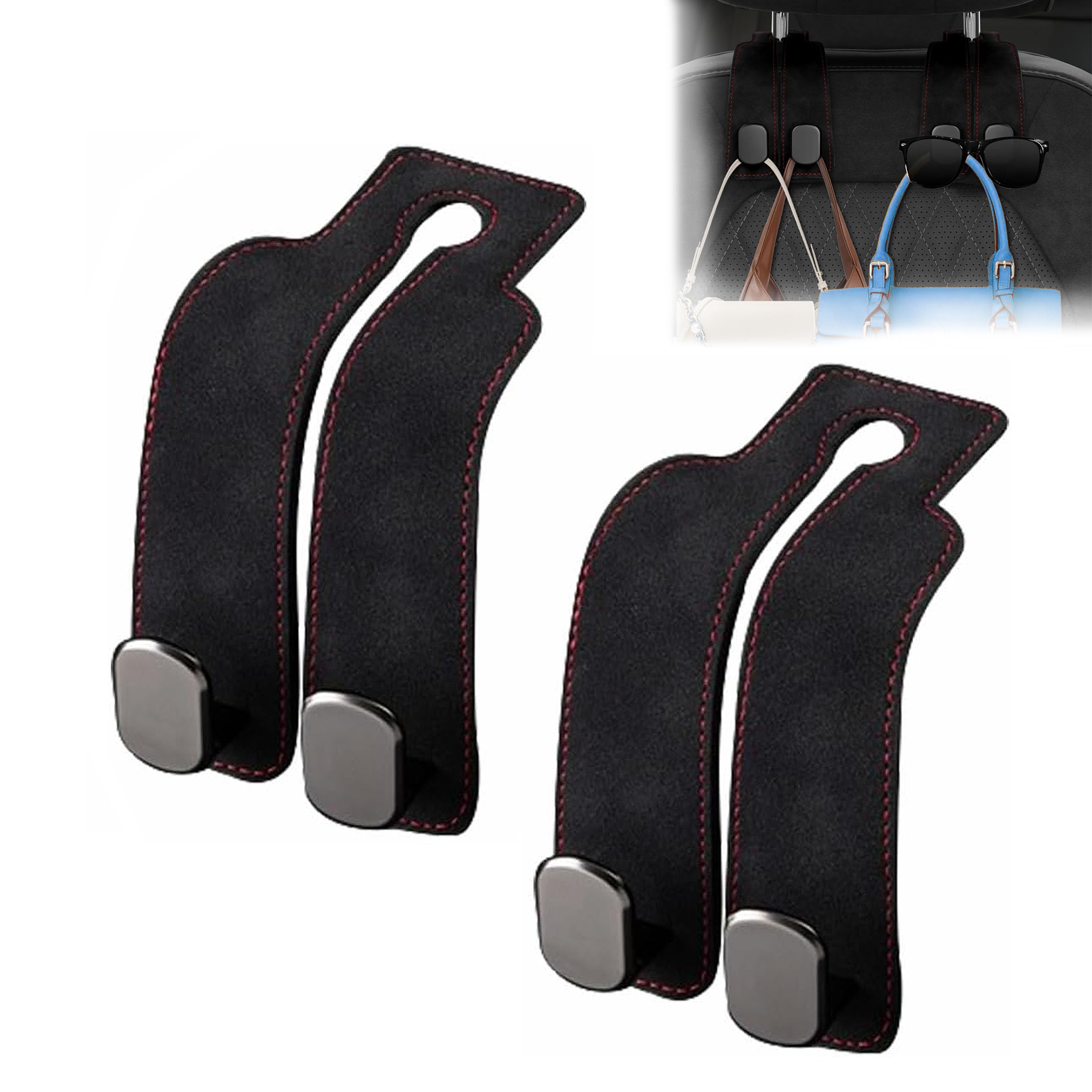 Car Seat Back Storage Hook,2 Pcs Headrest Hooks For Car,Leather Car Seat Hanger Double Hook Holder For Bags,Hat,Purses and Handbag,Car Hidden hanging Organization Accessories For Women Man(Black)