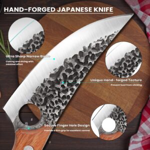 MDHAND Chef Knife - Hand Forged Viking Knife with Sheath, High Carbon Steel Butcher boning Knife,Japanese Knife for Meat Cutting in Kitchen, BBQ, Camping, Hunting