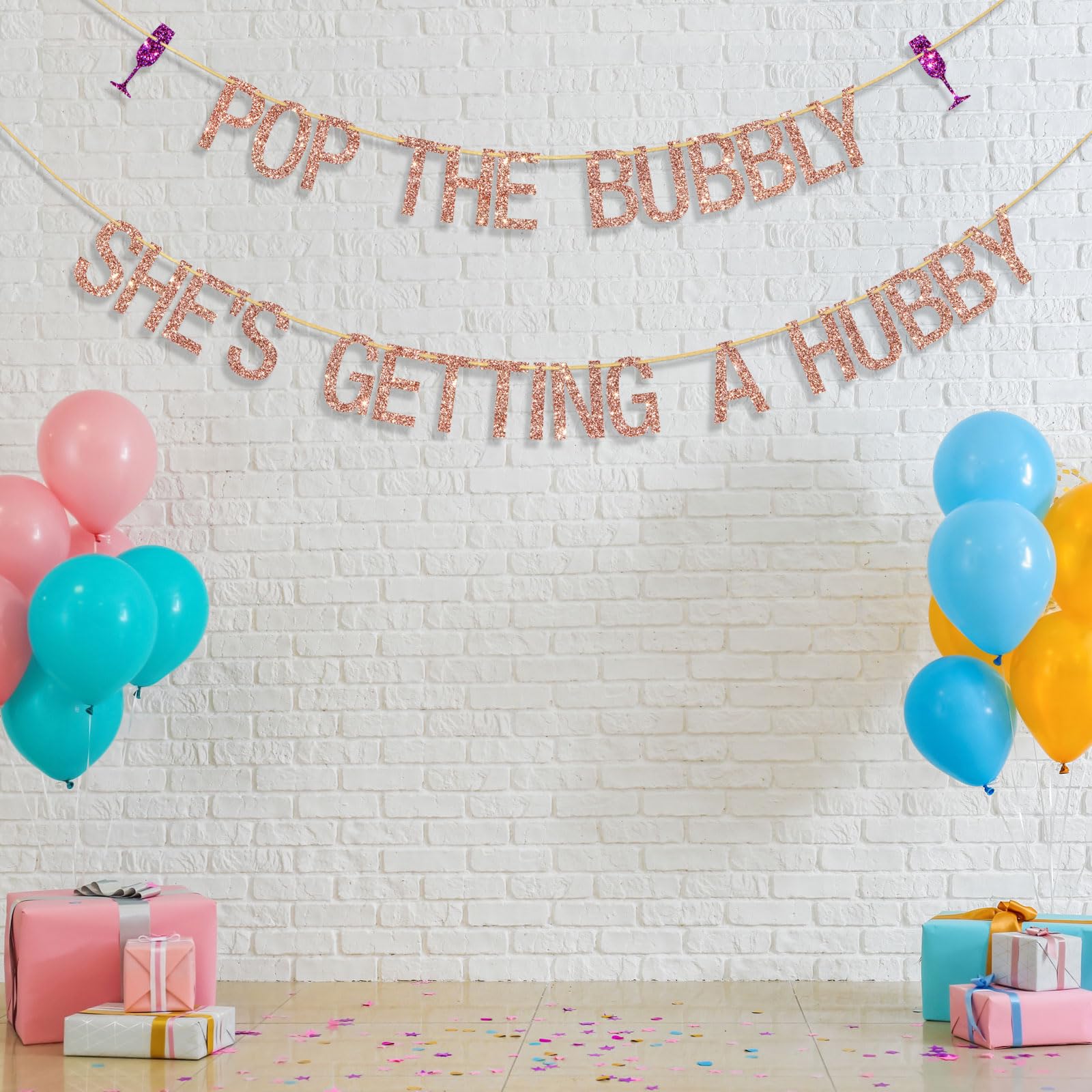 Ambishi Pop The Bubbly She's Getting A Hubby Banner, Bachelorette/Bridal Party Banner, Bachelorette Party Decorations