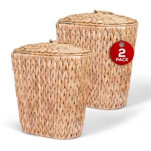 snowecraft 2-pack slim wicker basket with lid – small waste basket for narrow spaces | rattan decor - handwoven water hyacinth baskets and covers | covered trash can - set of two