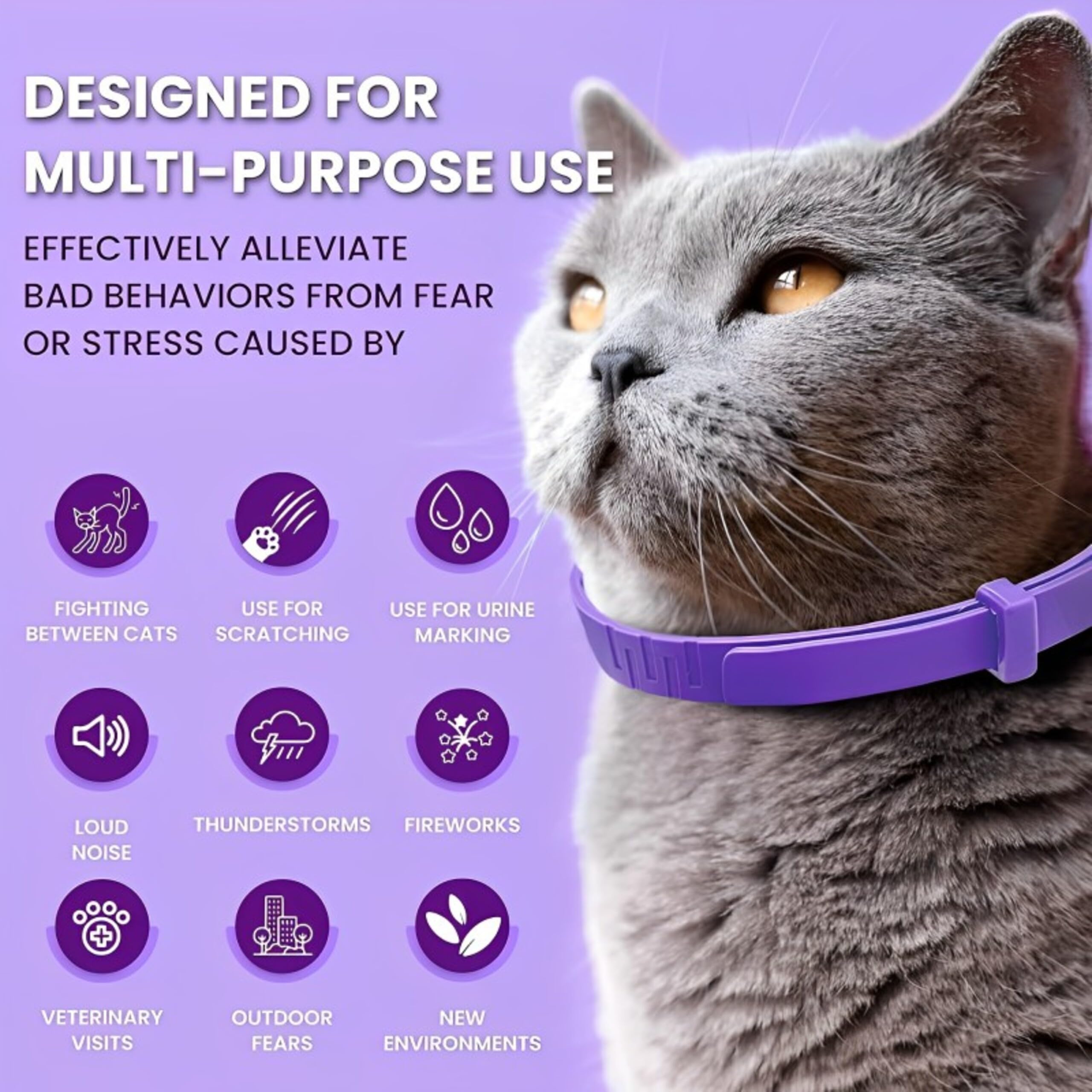 Calming Collar for Cats, 4 Pack (120 Days) with Fast-Acting Pheromones for Anxiety and Stress Relief, Provides Long-Lasting Comfort, Keeps Your Cat Calm and Relaxed, Lavender Aromatherapy