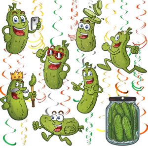 Affrolling 48pcs Pickle Party Decorations Hanging Swirls Ceiling Decor Pickle Theme Birthday Supplies Cartoon Funny Pickle Cutouts with Foil Swirls for Birthday Baby Shower Party Supplies