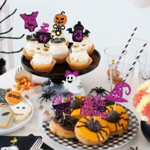 Gyufise 24Pcs Halloween Baby Shower Cupcake Toppers A Baby Is Brewing Cupcake Picks Witch Pregnant Women Halloween Gneder Reveal Cupcake Decorations Party Supplies Purple