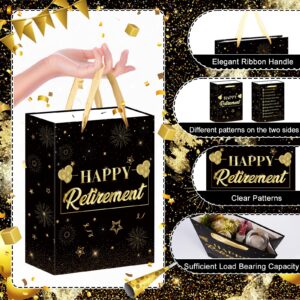 Retirement Gift Bag Happy Retirement Gift Wrapping Paper Bag with Tissue and Funny Retirement Card Black Gold Happy Christmas Retirement Party Decorations Gifts for Men Women Farewell Party Supplies