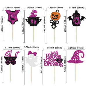 Gyufise 24Pcs Halloween Baby Shower Cupcake Toppers A Baby Is Brewing Cupcake Picks Witch Pregnant Women Halloween Gneder Reveal Cupcake Decorations Party Supplies Purple