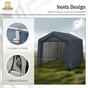 Hera' S Palace 8x12ft Heavy Duty Carport Outdoor Patio Anti-Snow Portable Canopy Storage Shelter Shed with 2 Roll up Zipper Doors Garage Kit Tent for Motorcycle, Snowmobile, Garden Tools, Dark Gray