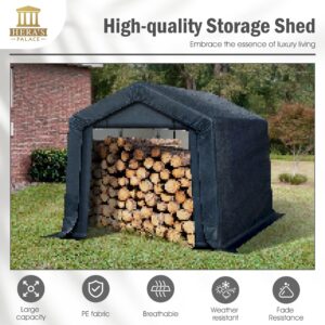 Hera' S Palace 8x12ft Heavy Duty Carport Outdoor Patio Anti-Snow Portable Canopy Storage Shelter Shed with 2 Roll up Zipper Doors Garage Kit Tent for Motorcycle, Snowmobile, Garden Tools, Dark Gray