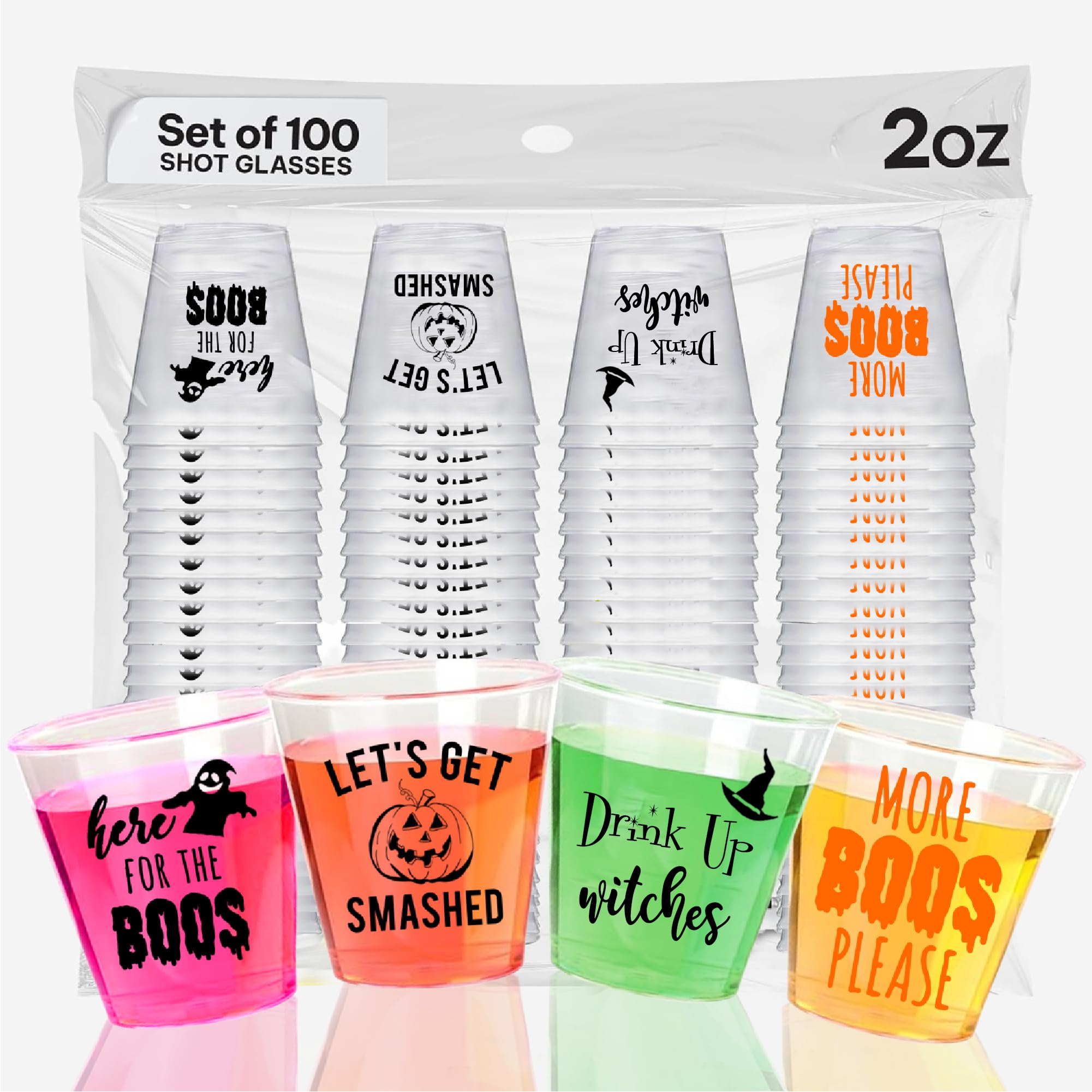 Your Dream Party Shop Halloween Shot Glasses 100 Pcs, Halloween Drinkware, 2 oz Horror Shot Glasses, Halloween Shot Cups, Halloween Drinking Decorations