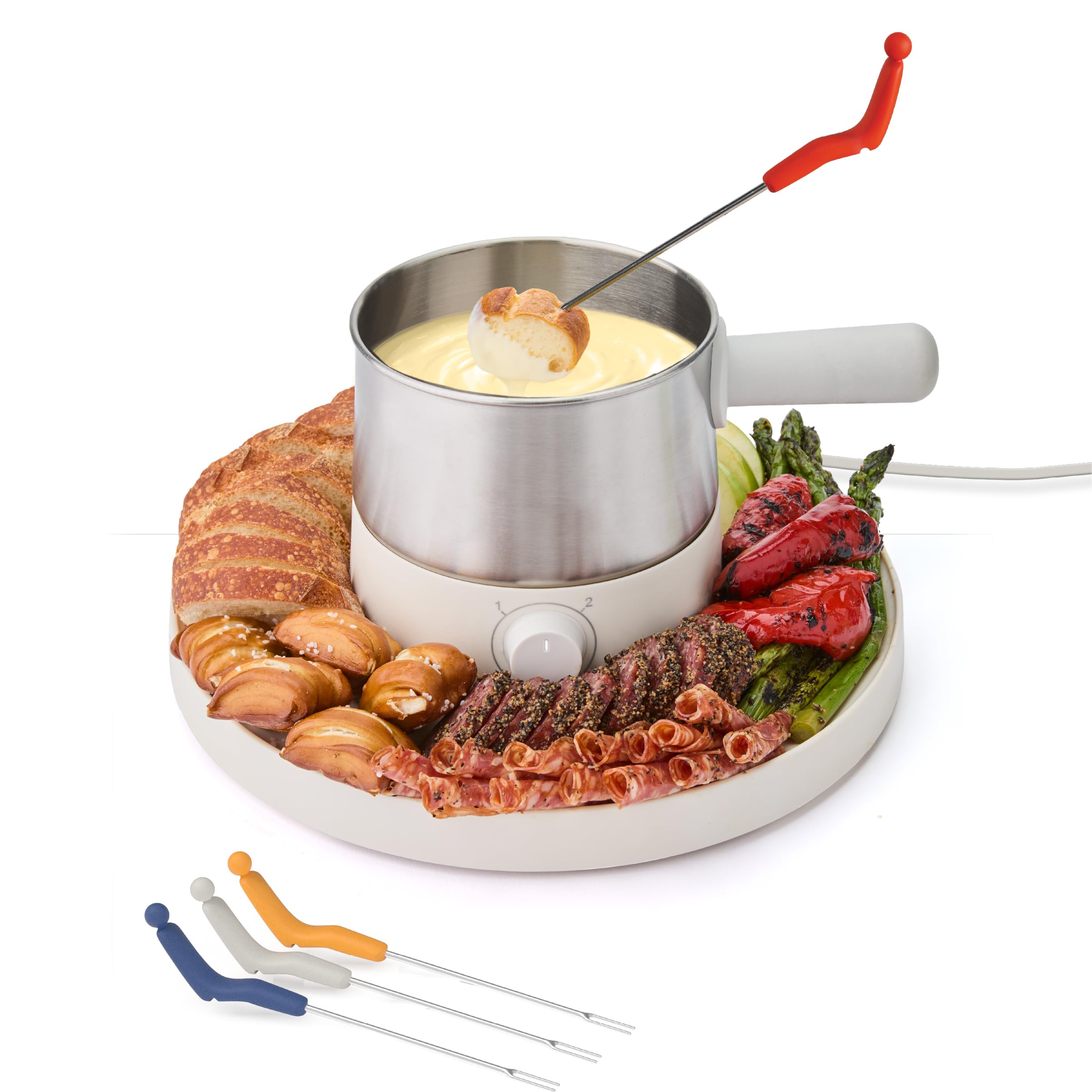 Sharper Image® Fondue Set – Electric Fondue Pot, Adjustable Heat, BPA-Free Stainless Steel, Cheese & Chocolate Fountain, Housewarming & Wedding Gift, Home Essentials Kitchen Gadgets, Mini Appliances