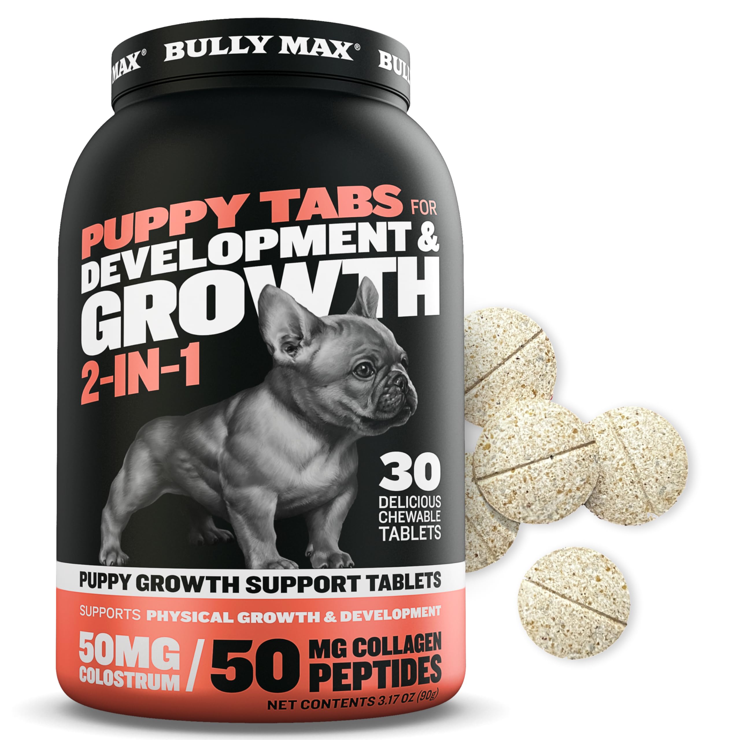 Bully Max Complete Puppy Starter Kit - High Protein 5lbs Food, Immunity 75 pcs Chews & Puppy Vitamins 30 Tabs Bundle - Optimal Growth & Development for All Breeds, Small Dogs, Large Breed Pups