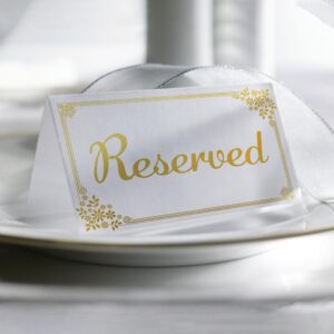 Lesnala 120Pcs Gold foil reserved table signs Reserved table signs for wedding Gold table reserved cards Double sided reservado para mesa tent card for Event Reception Seats and Places Accessories