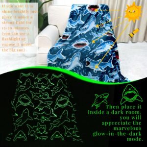 AISDE Shark Blanket Glow in The Dark Blanket for Boys Blue Throw Blanket Girls Whale Shark Blankets Kids Ocean Shark Decor Blankets 50"x60"