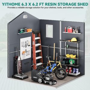 YITAHOME Resin Storage Unit sans Flooring, 6.3x6.2FT All-Weather Plastic Shed with Window, Vents and Secured Doors, Outdoor Plastic Tool Cabin for Poolside, Lawn, Backyard, Patio, Dark Gray