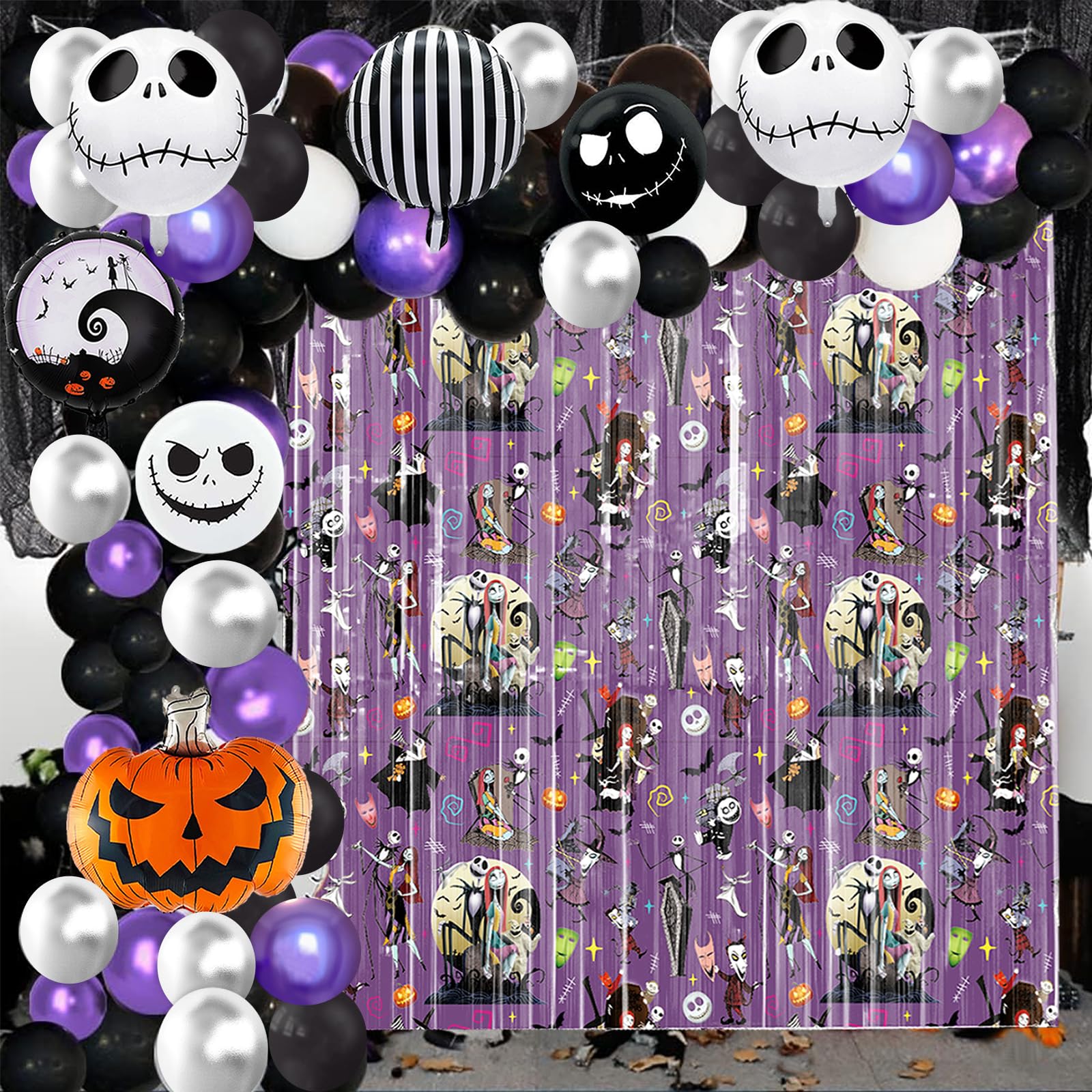 Nightmare Before Christmas Balloons Decorations Balloon Garland Kit Purple Black Balloon Arch with Skull Balloons for Halloween Baby Shower Decorations