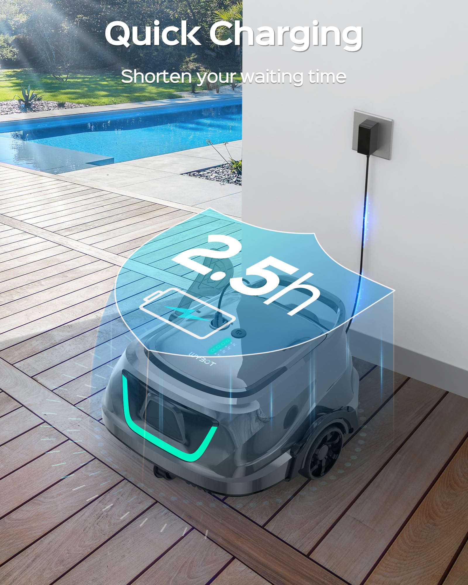 WYBOT Robotic Pool Cleaner with 2.5H Fast Charging, Cycle Cleaning, Ideal for Flat-Bottomed Pools