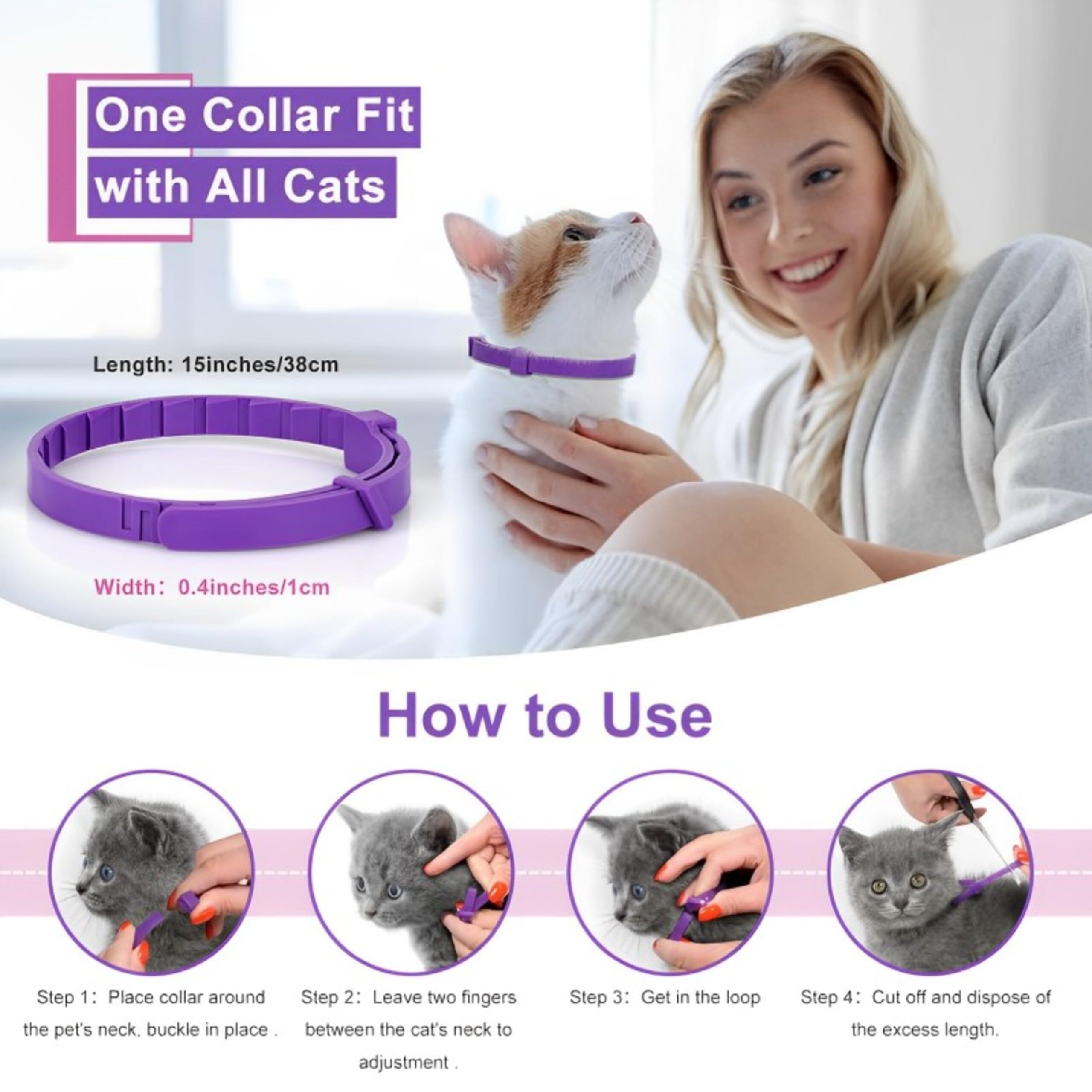 Calming Collar for Cats, 4 Pack (120 Days) with Fast-Acting Pheromones for Anxiety and Stress Relief, Provides Long-Lasting Comfort, Keeps Your Cat Calm and Relaxed, Lavender Aromatherapy