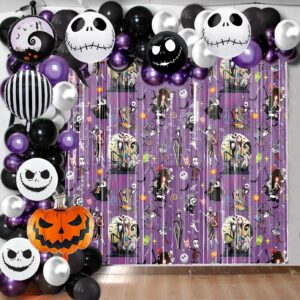 Nightmare Before Christmas Balloons Decorations Balloon Garland Kit Purple Black Balloon Arch with Skull Balloons for Halloween Baby Shower Decorations