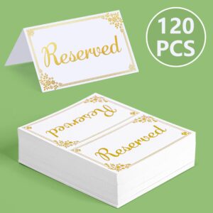 Lesnala 120Pcs Gold foil reserved table signs Reserved table signs for wedding Gold table reserved cards Double sided reservado para mesa tent card for Event Reception Seats and Places Accessories