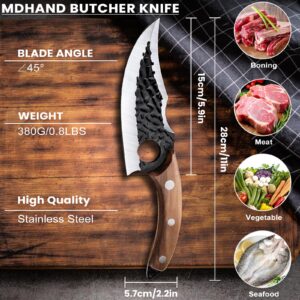 MDHAND Chef Knife - Hand Forged Butcher Knife with Sheath, Japanese Knives, Stainless Steel Viking Knife, Meat Cutting Knife for Kitchen, Camping, BBQ, Hunting, Holiday Gifts for Men