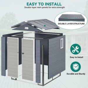 YITAHOME Resin Storage Unit sans Flooring, 6.3x6.2FT All-Weather Plastic Shed with Window, Vents and Secured Doors, Outdoor Plastic Tool Cabin for Poolside, Lawn, Backyard, Patio, Dark Gray