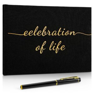 funeral guest book for memorial service, celebration of life guest book with table sign, pen and box, guest sign in book for funeral service, elegant black memorial books for celebration of life