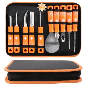 pumpkin carving kit tools halloween, 10pcs professional heavy duty carving set, stainless steel double-side sculpting tool carving kit for halloween decoration jack-o-lanterns, safe and durable