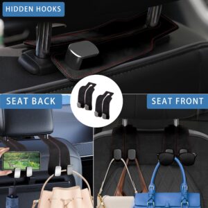 Car Seat Back Storage Hook,2 Pcs Headrest Hooks For Car,Leather Car Seat Hanger Double Hook Holder For Bags,Hat,Purses and Handbag,Car Hidden hanging Organization Accessories For Women Man(Black)