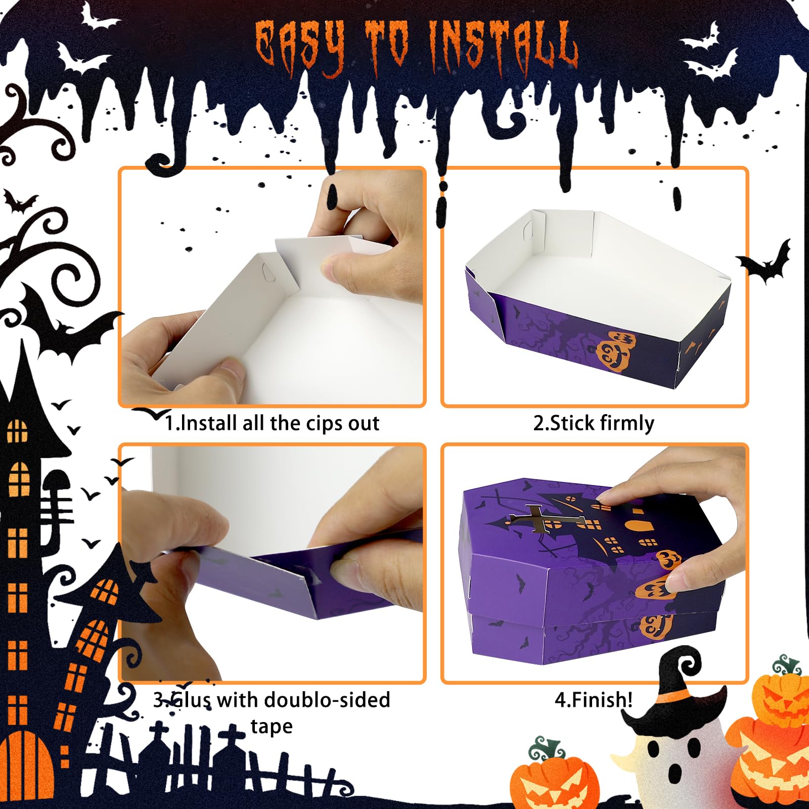 OPELETNNT 24 Pcs Halloween Trick or Treat Gift Boxes, Halloween Candy Cookie Goodie Boxs for Halloween Party Favor Supplies, Ghost Coffin Paper