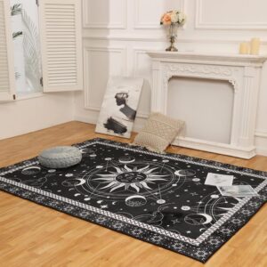 EDGZKO Sun and Moon Rug for Bedroom: 3x5 Moon Phase Rugs Boho Black and White Celestial Rug Witchy Area Rug for Dorm Living Room Kitchen Lunar Tarot Astrology Floor Mat Carpet