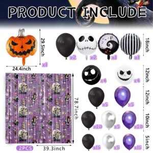 Nightmare Before Christmas Balloons Decorations Balloon Garland Kit Purple Black Balloon Arch with Skull Balloons for Halloween Baby Shower Decorations