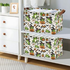 ALAZA Frogs Halloween Fabric Storage Bins Collapsible Storage Cube Organizer Basket with Handles for Shelves Colset Wardrobe Organizition