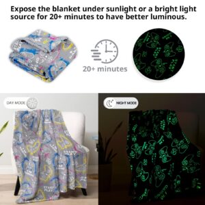 Gaming Gamer Glow in The Dark Blanket Boys Kids Teens Gifts for Birthday Halloween Christmas Gamepad Toddlers Age 1 2 3 4 5 6 7 8 9 10 11 12 13 Video Game Presents Fun Fluffy Plush Throw 50"x60"