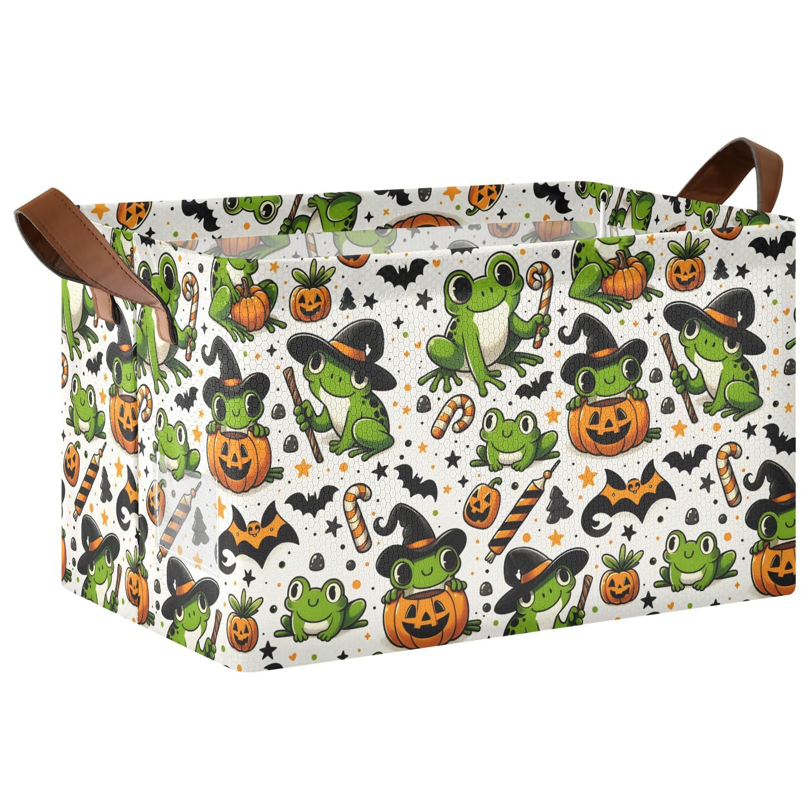 ALAZA Frogs Halloween Fabric Storage Bins Collapsible Storage Cube Organizer Basket with Handles for Shelves Colset Wardrobe Organizition