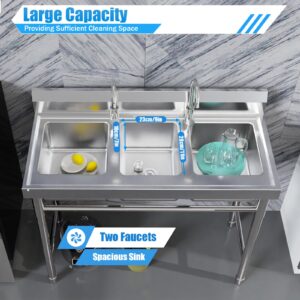 LENJKYYO 3 Compartment Sink, Stainless Steel Kitchen Sink Laundry Tub Culinary 99”Lx46”Wx91”H Sink Commercial Grade for Restaurant/Kitchen/Laundry/Utility Room