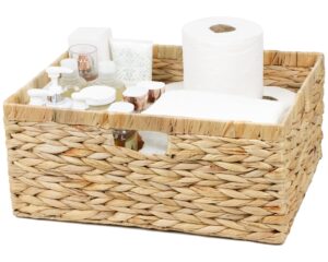 jumbo wicker basket, rectangular wicker basket for storage, water hyacinth extra large storage basket, shelf basket with built-in handles, pantry baskets-1 pack