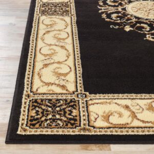 Superior Indoor Area Rug, Jute Backing, Plush Floral Rugs for Entryway, Living Room, Kitchen Floors, Bedroom, Office Floor Cover, Medallion Rugs, Elegant Medallion Collection, 4' x 6', Coffee