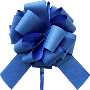 1PC Giant Blue Pull Bow for Gift Wrapping, 14" Glitter Large Bow, (Pack of 1, 14 Inches) Instant Car Bow for Appliances, Bike, Sparkling Big Bow for Birthday Presents Wedding Decoration (Blue)