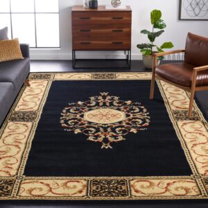 Superior Indoor Area Rug, Jute Backing, Plush Floral Rugs for Entryway, Living Room, Kitchen Floors, Bedroom, Office Floor Cover, Medallion Rugs, Elegant Medallion Collection, 5' x 8', Midnight Blue