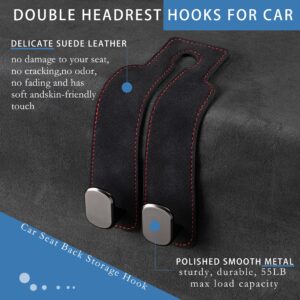 Car Seat Back Storage Hook,2 Pcs Headrest Hooks For Car,Leather Car Seat Hanger Double Hook Holder For Bags,Hat,Purses and Handbag,Car Hidden hanging Organization Accessories For Women Man(Black)