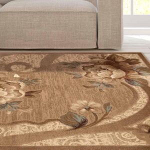 Superior Indoor Area Rug, Jute Backing, Plush Modern Farmhouse Rug for Entryway, Living Room, Kitchen Floors, Bedroom, Office Floor Cover, Soft Floral Scroll Rugs, Rinceau Collection, 5' x 8', Taupe