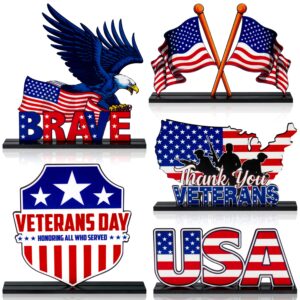 haooryx veterans memorial day wooden centerpieces - 5pcs america veterans day brave soldier wood table topper decorations 11th november table sign tabletop wood sign for memorial celebrate party decor