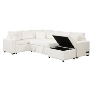 Merax 112.2" Sectional Pull-Out Sofa Bed Couch Sleeper with a Storage Ottoman,3 Pillows and Charging Devices for Living Room