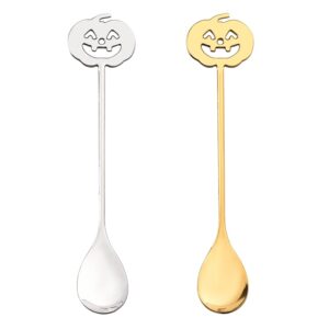 halloween pumpkin spoons for women men coffee tea spoon for couples bf gf husband wife anniversary christmas gift halloween party prop silver & gold sugar dessert spoon for 2