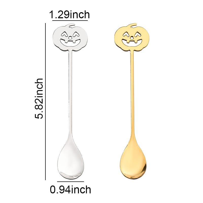 Halloween Pumpkin Spoons for Women Men Coffee Tea Spoon for Couples Bf Gf Husband Wife Anniversary Christmas Gift Halloween Party Prop Silver & Gold Sugar Dessert Spoon for 2