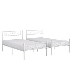 VECELO Twin Size Bed Frame with Headboard, 14 Inch Metal Platform Mattress Foundation, No Box Spring Needed, Easy Assembly, 2 PCS, White