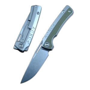 two sun ts471 folding knife 14c28n blade g10 titanium handle hunting outdoor ceramic ball bearing, green