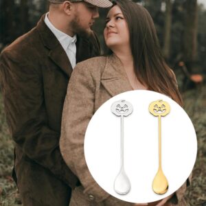 Halloween Pumpkin Spoons for Women Men Coffee Tea Spoon for Couples Bf Gf Husband Wife Anniversary Christmas Gift Halloween Party Prop Silver & Gold Sugar Dessert Spoon for 2