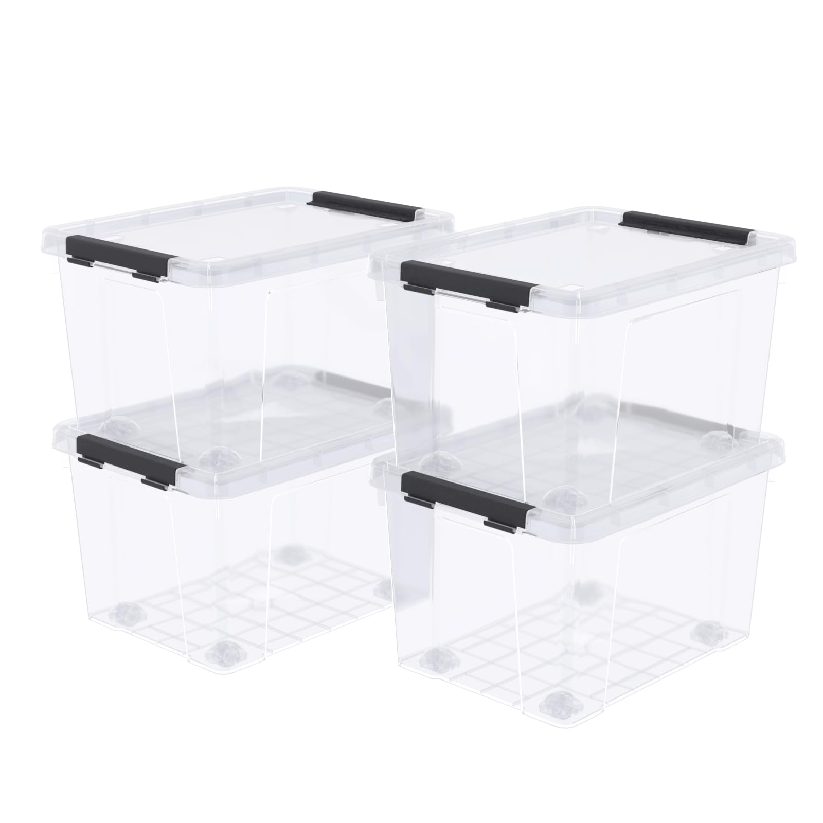 Vadidiya 24 Quart Clear Storage Box with Wheels, 4-Pack Clear Plastic Storage Bin with Lids